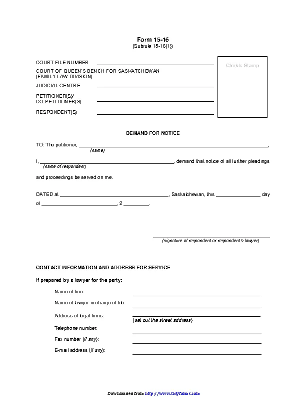 Saskatchewan Demand For Notice Form - PDFSimpli