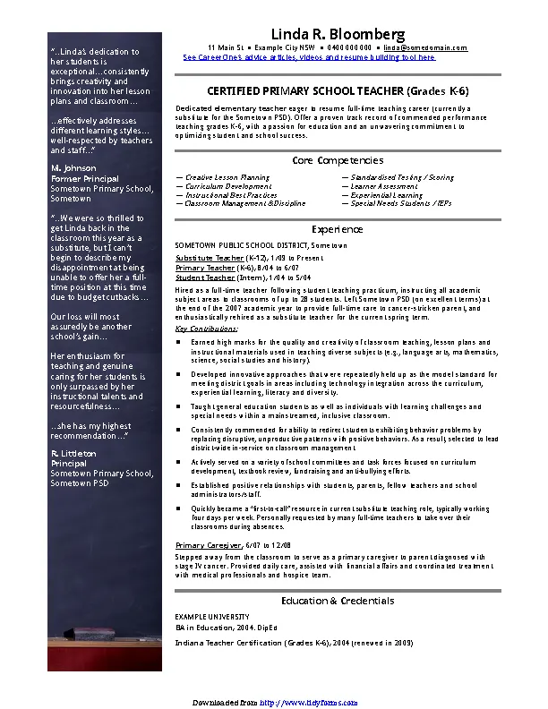 School Teacher Cv Template - PDFSimpli
