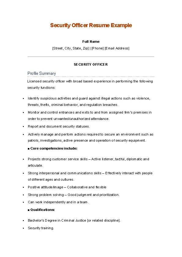 Security Officer Resume Example - PDFSimpli