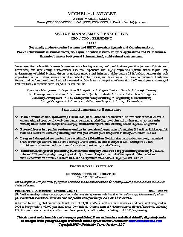 Senior Executive Resume Samples - PDFSimpli