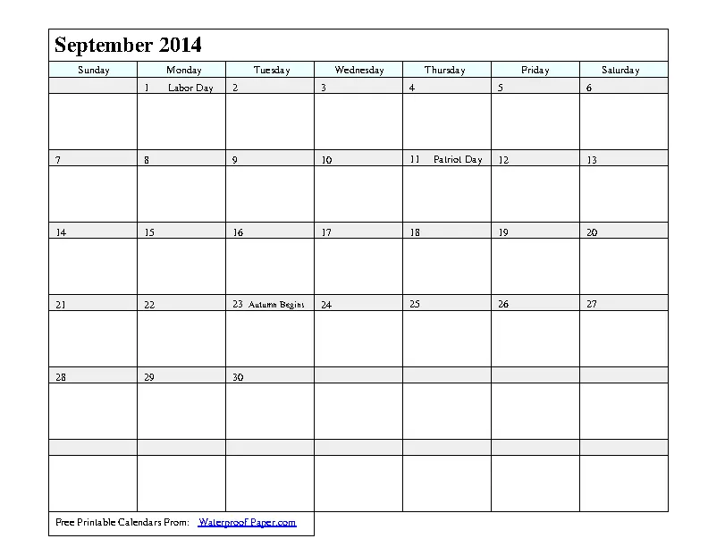 September 2014 Calendar 2 - PDFSimpli