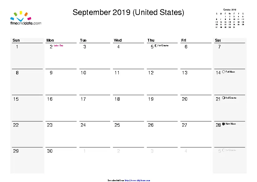 September 2019 Calendar 2 - PDFSimpli