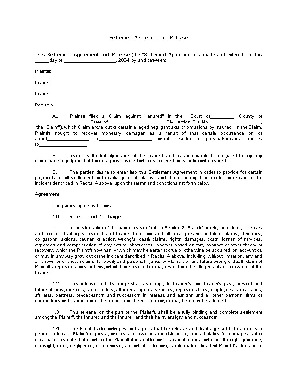 Settlement Agreement Template PDFSimpli Settlement Agreement Template PDFSimpli