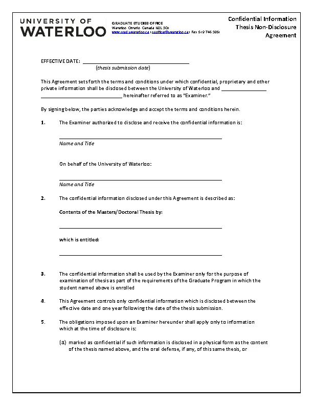 Simple Confidential Information Thesis Non Disclosure Agreement Form ...