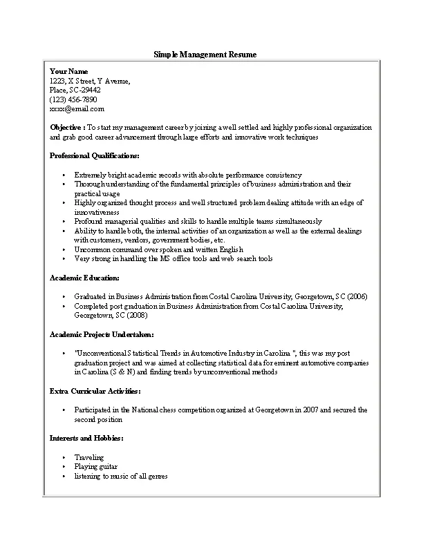 Simple Management Resume - PDFSimpli