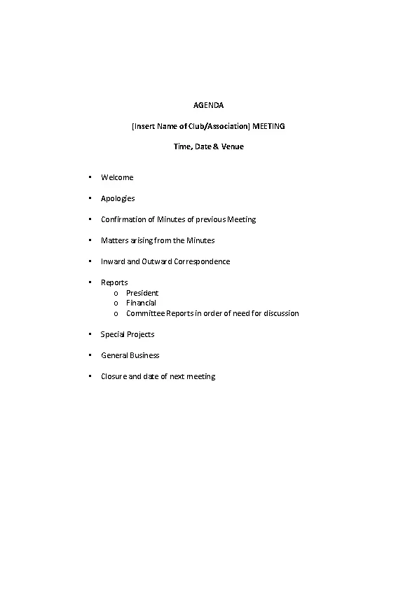 Small Club Meeting Schedule Template Download - PDFSimpli