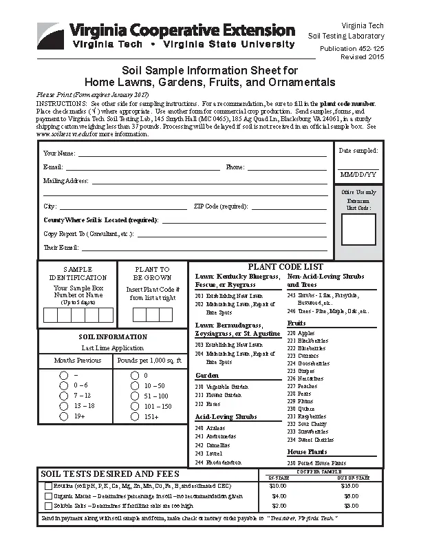 Soil Sample Instruction Sheet Template - PDFSimpli