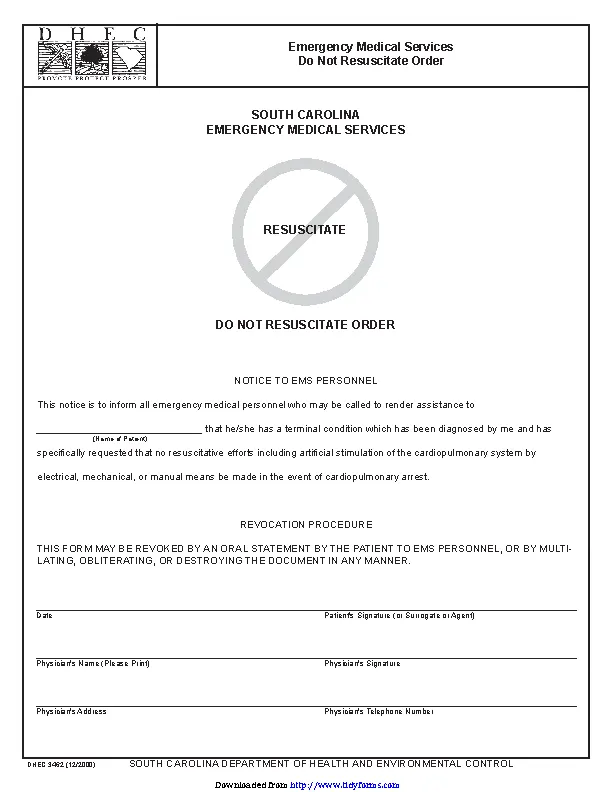 South Carolina Do Not Resuscitate Form - PDFSimpli