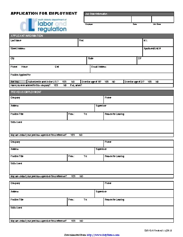 South Dakota Application For Employment - PDFSimpli