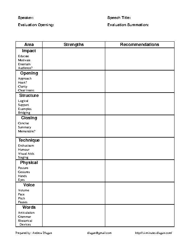 Speaker Speech Toastmaster Evaluation Form Template Pdf PDFSimpli