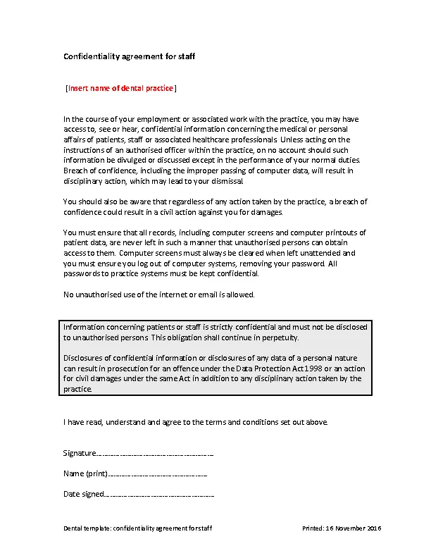 Staff Medical Confidentiality Agreement Example - PDFSimpli