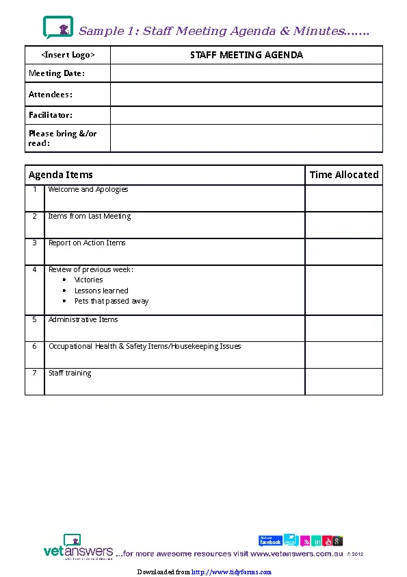 Staff Meeting Agenda And Minutes Template - PDFSimpli