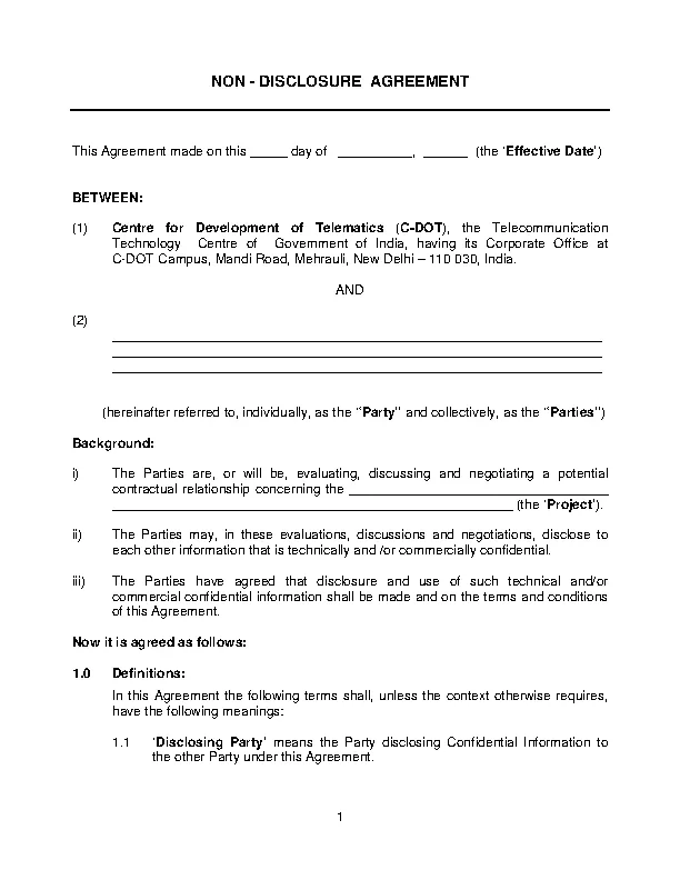Standard Non Disclosure Agreement Template - PDFSimpli
