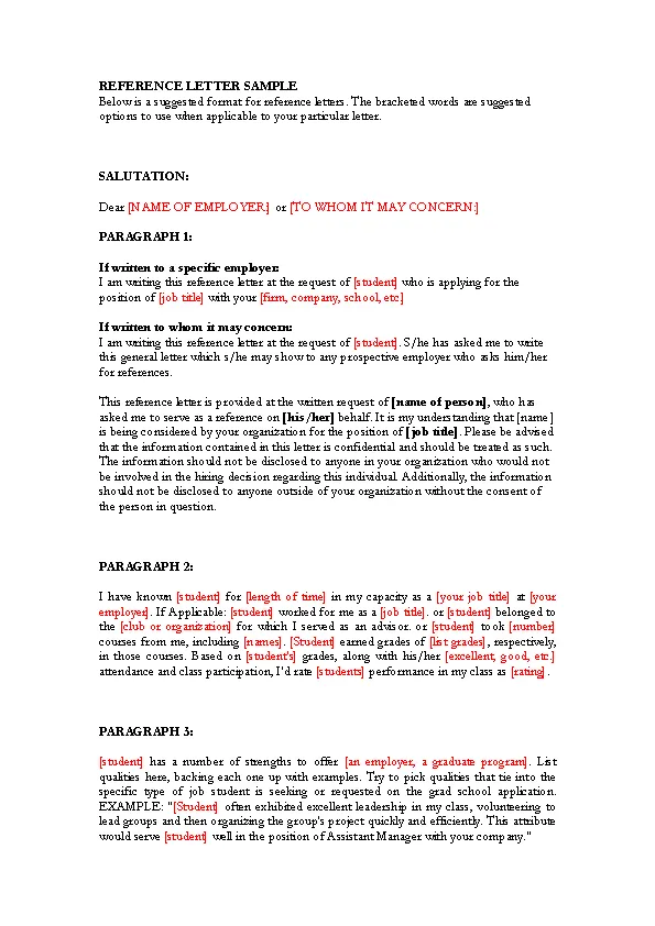 Standard Reference Letter - PDFSimpli