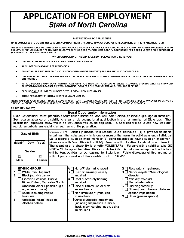 State Of North Carolina Application For Employment 2 - PDFSimpli