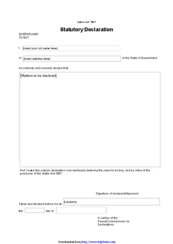 Statutory Declaration Form Qld - PDFSimpli Statutory Declaration Form Qld - PDFSimpli