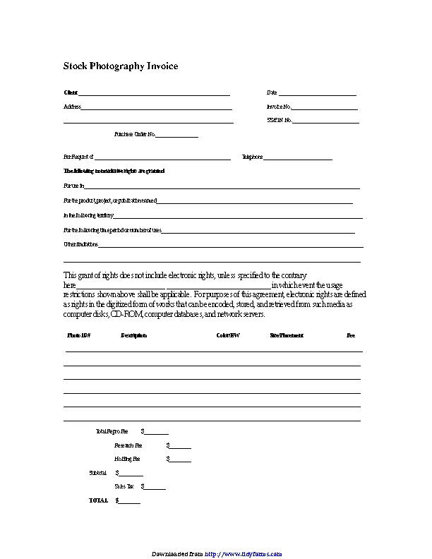 Stock Photography Invoice - PDFSimpli