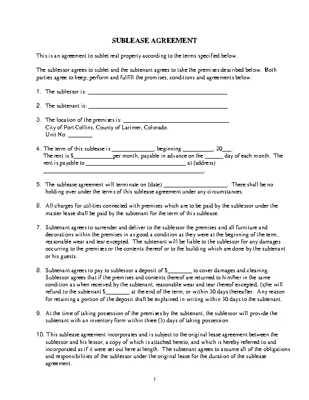 Sublease Template - PDFSimpli