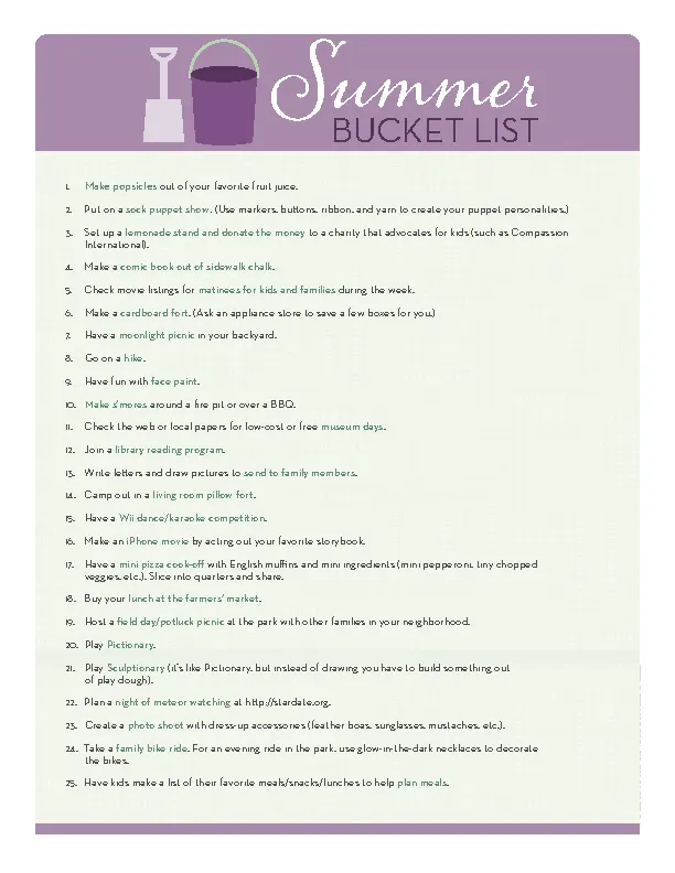 Summer Bucket List Template - PDFSimpli