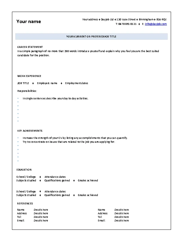 Superb 1 Page Design Black Resume Template Free Word Doc - PDFSimpli
