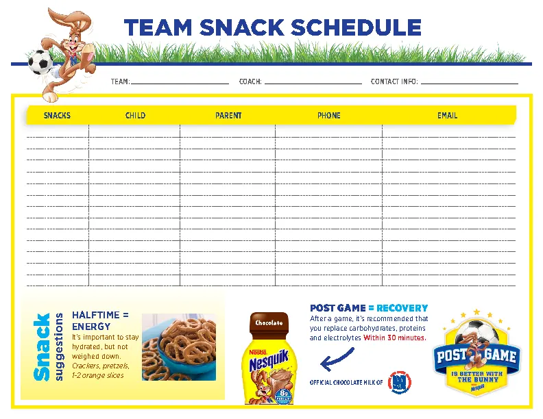 Team Snack Schedule Template - PDFSimpli