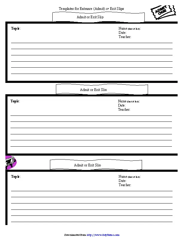 Templates For Entrance Or Exit Slips PDFSimpli