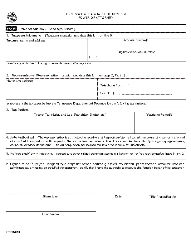 tennessee tax power of attorney form RV F0103801 - PDFSimpli