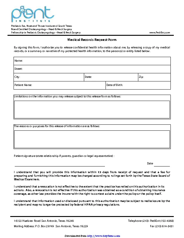 Texas Medical Records Request Form - PDFSimpli