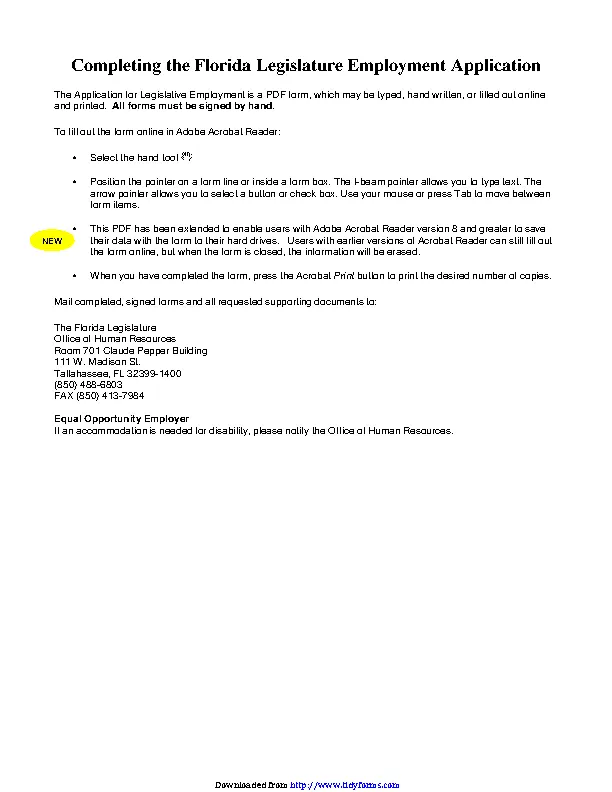 The Florida Legislature Employment Application - PDFSimpli