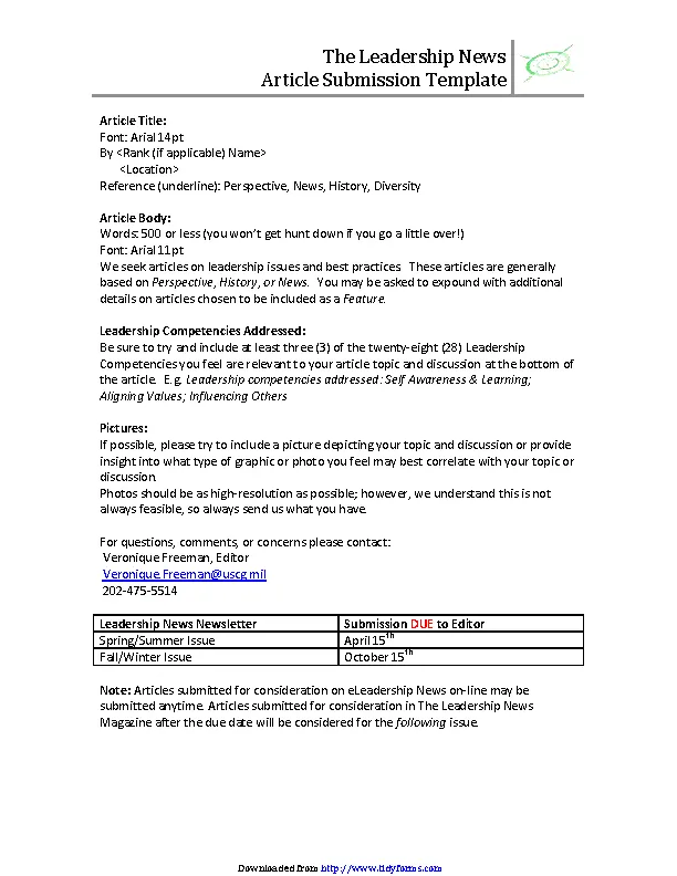 The Leadership News Article Submission Template - PDFSimpli