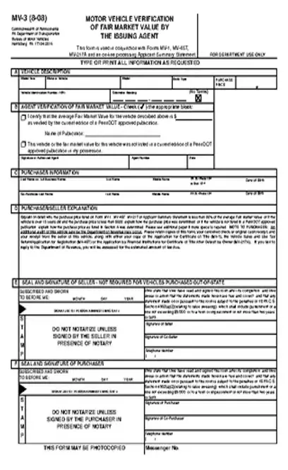 Motor Vehicle Verification of Fair Market Value by the Issuing Agent MV ...