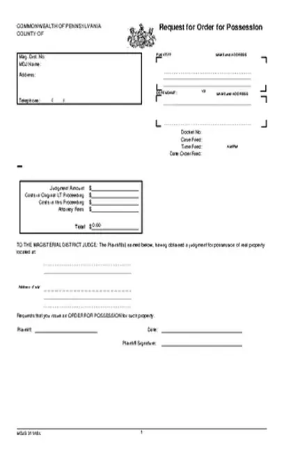 PA Request for Order of Possession - PDFSimpli
