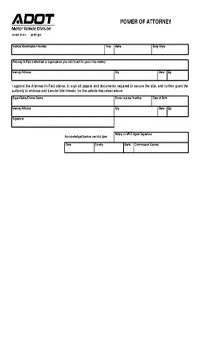 az vehicle power of attorney form 48 1001 - PDFSimpli