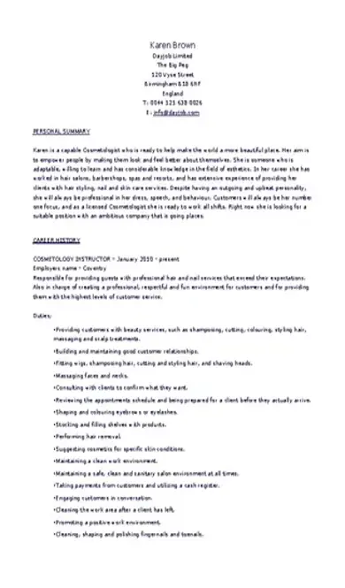Cosmetology Student Resume