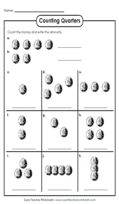 Counting Quarters Money Worksheets For Kids Template - PDFSimpli