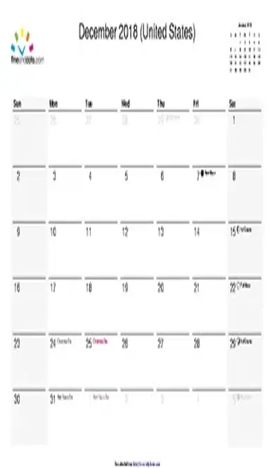 December 2018 Calendar 1 - PDFSimpli