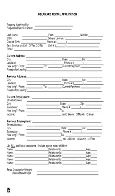 Delaware Rental Application Form - PDFSimpli