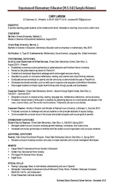 Experienced Elementary Teacher Resume - PDFSimpli