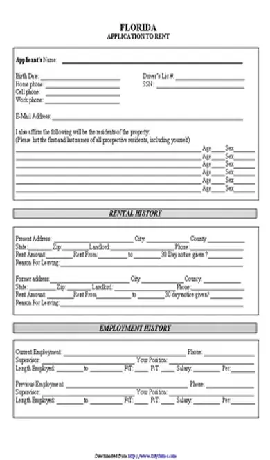 Florida Rental Application - PDFSimpli