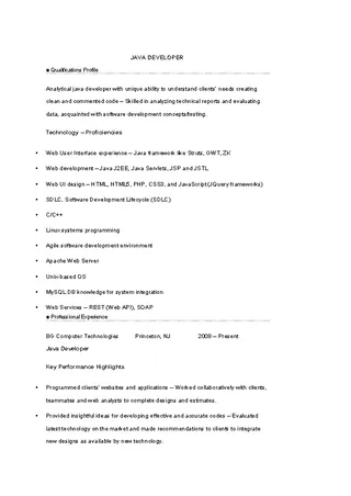 Free Java Developer Resume Download - PDFSimpli