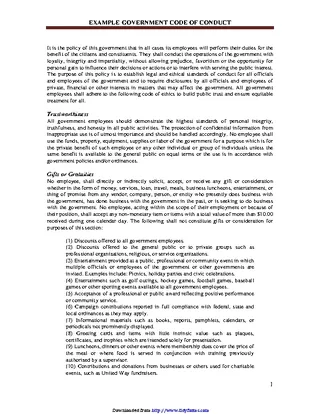 Government Code Of Conduct Example - PDFSimpli