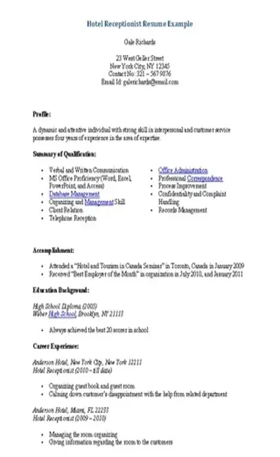 Hotel Receptionist Resume - PDFSimpli