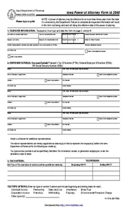 Iowa Tax Power Of Attorney Form - PDFSimpli