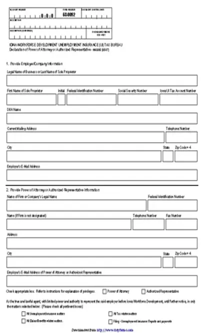 Iowa Unemployment Insurance And Tax Power Of Attorney Form - PDFSimpli