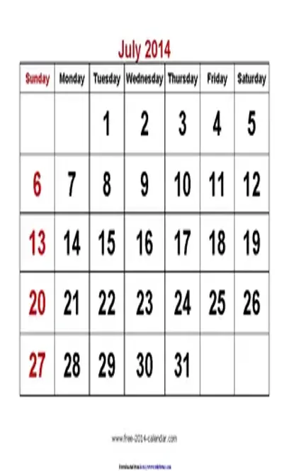 July 2014 Calendar 3 - PDFSimpli