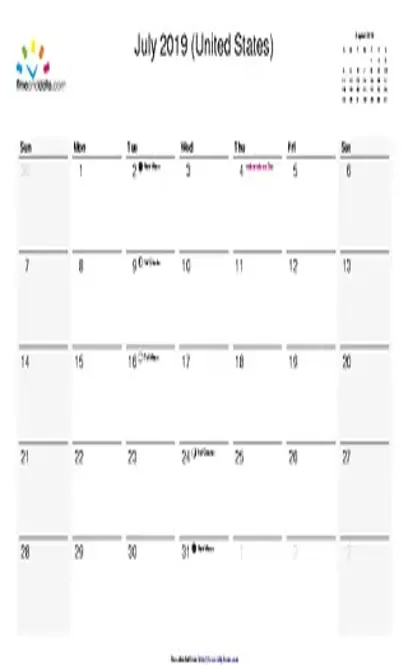 July 2019 Calendar 2 - PDFSimpli