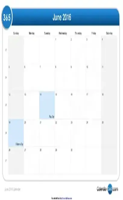 June 2016 Calendar 2 - PDFSimpli