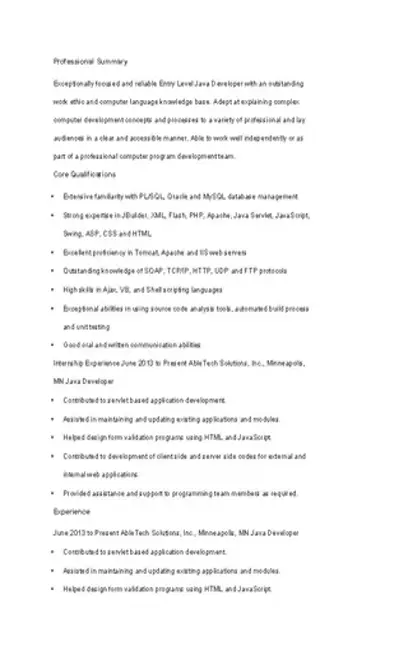 Junior Java Developer Resume Template - PDFSimpli