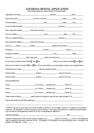 Louisiana Rental Application Form - PDFSimpli