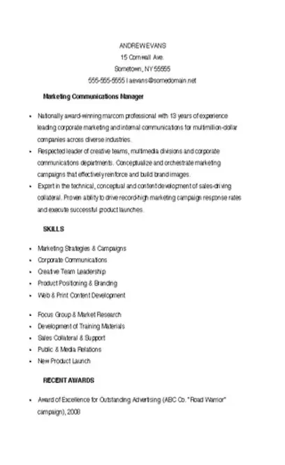 Marketing Communications Manager Resume Template - PDFSimpli